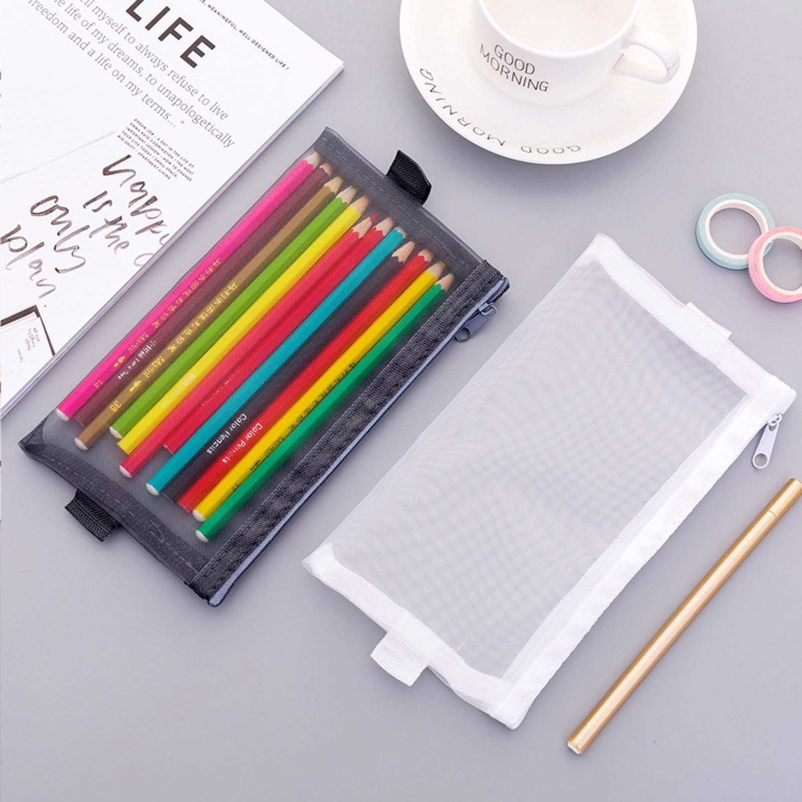2Pcs Net Yarn Storage Box, Portable Stationery Bag, Mesh Fabric, Clear ...