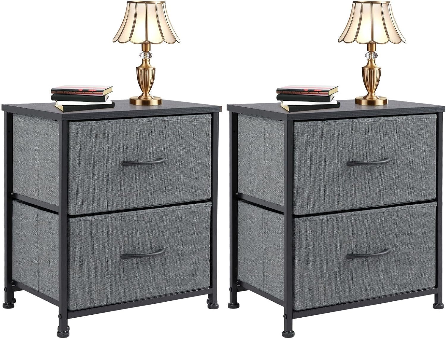 2Pcs Nightstand, Small Dresser for Bedroom with 2 Fabric Drawer, Bed ...