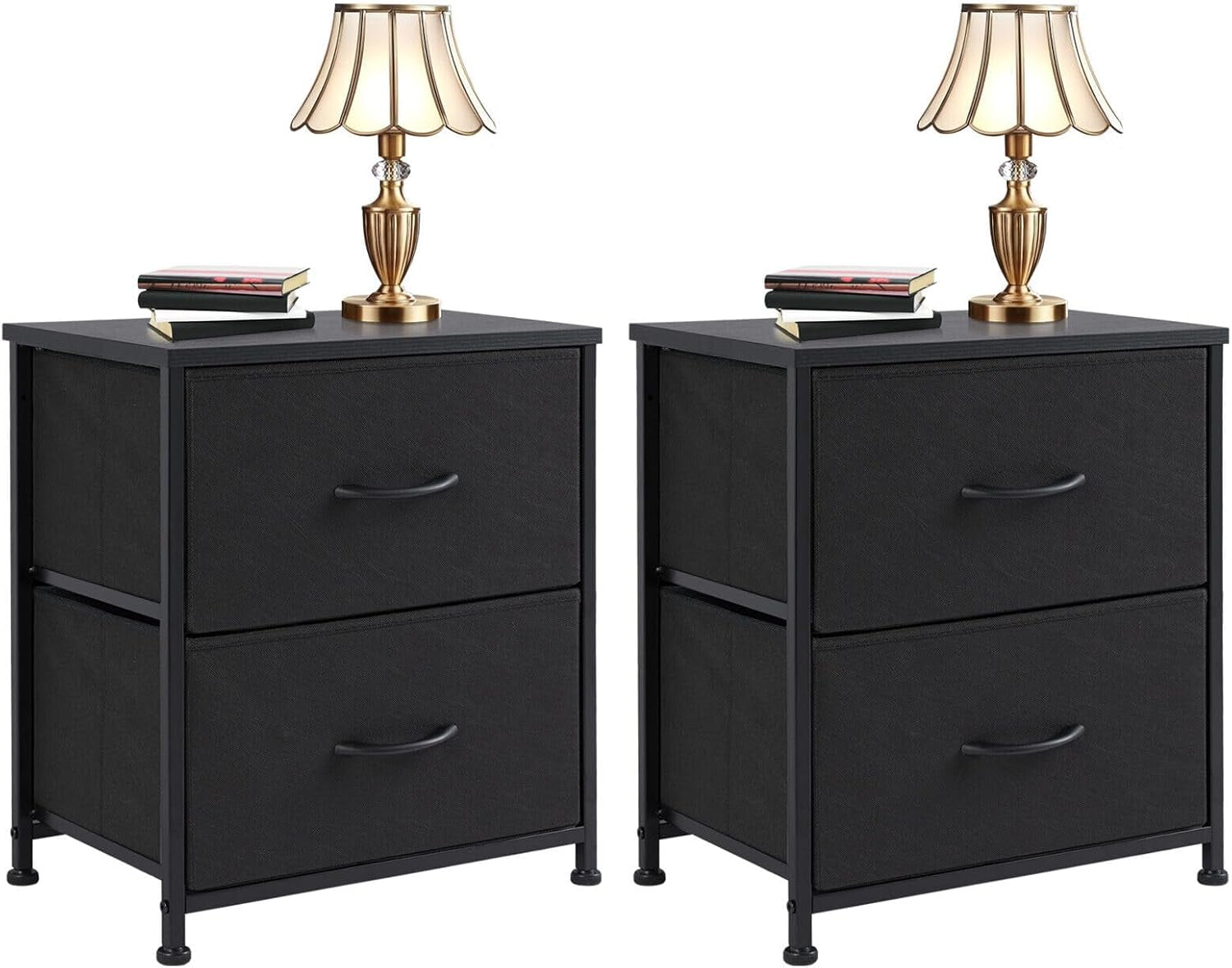 2Pcs Nightstand, Small Dresser for Bedroom with 2 Fabric Drawer, Bed ...