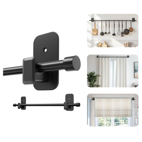 2Pcs No-Drill Curtain Rod Bracket, Multifunctional Towel Bar and Hook ...