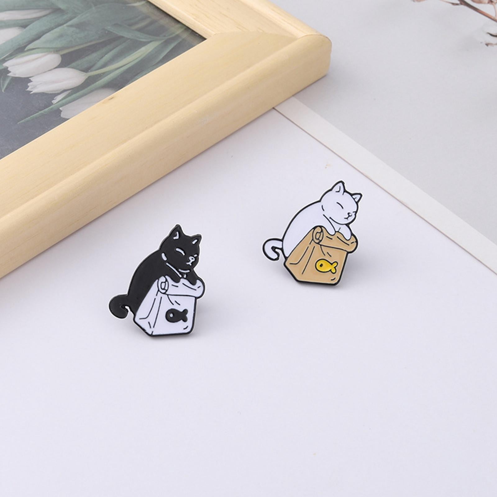 2Pcs Novelty Cat Enamel Brooch Pins Lapel Badges Pins Gift Hats ...