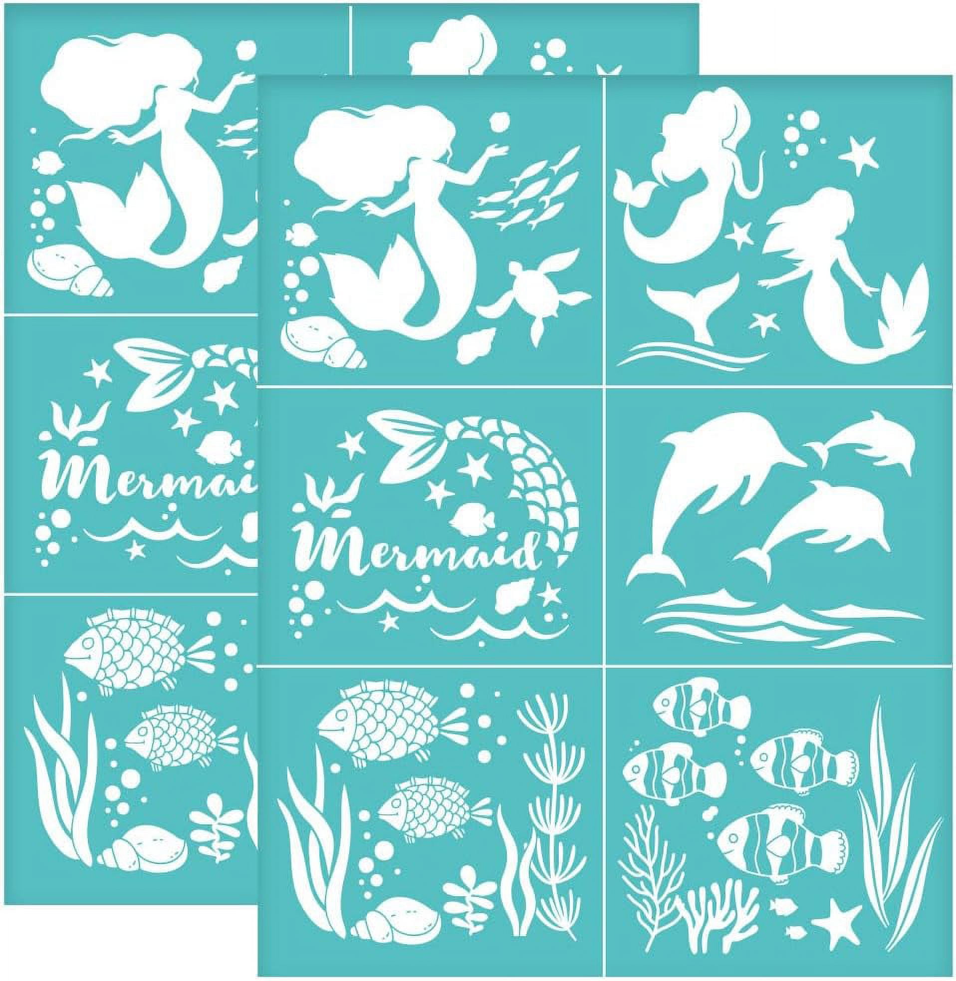 2Pcs Ocean Self-Adhesive Silk Screen Printing Stencil Mermaid Tail Silk ...