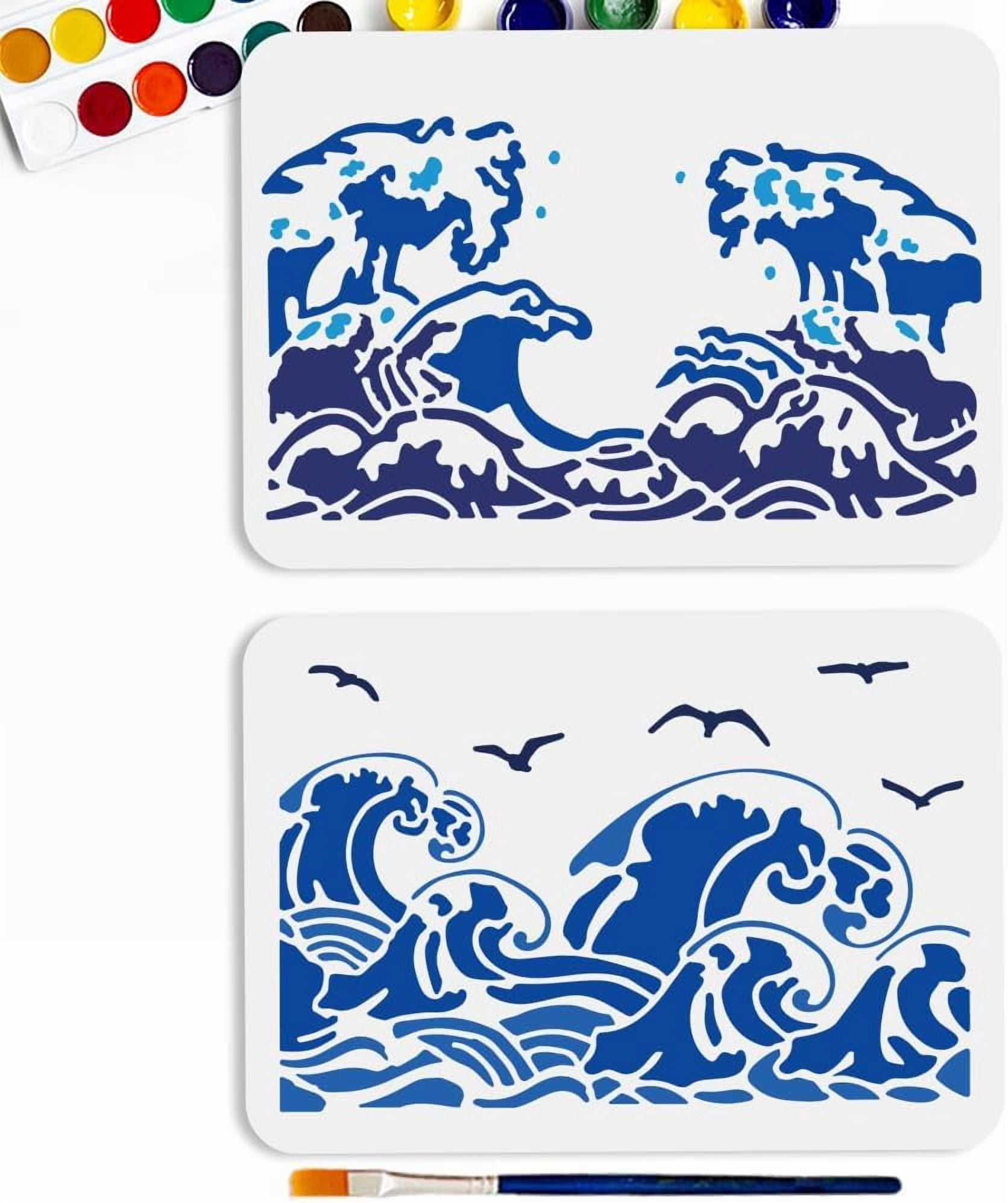2Pcs Ocean Waves Stencil A4 Size Reusable Sea Wave Seagull PET Stencil ...