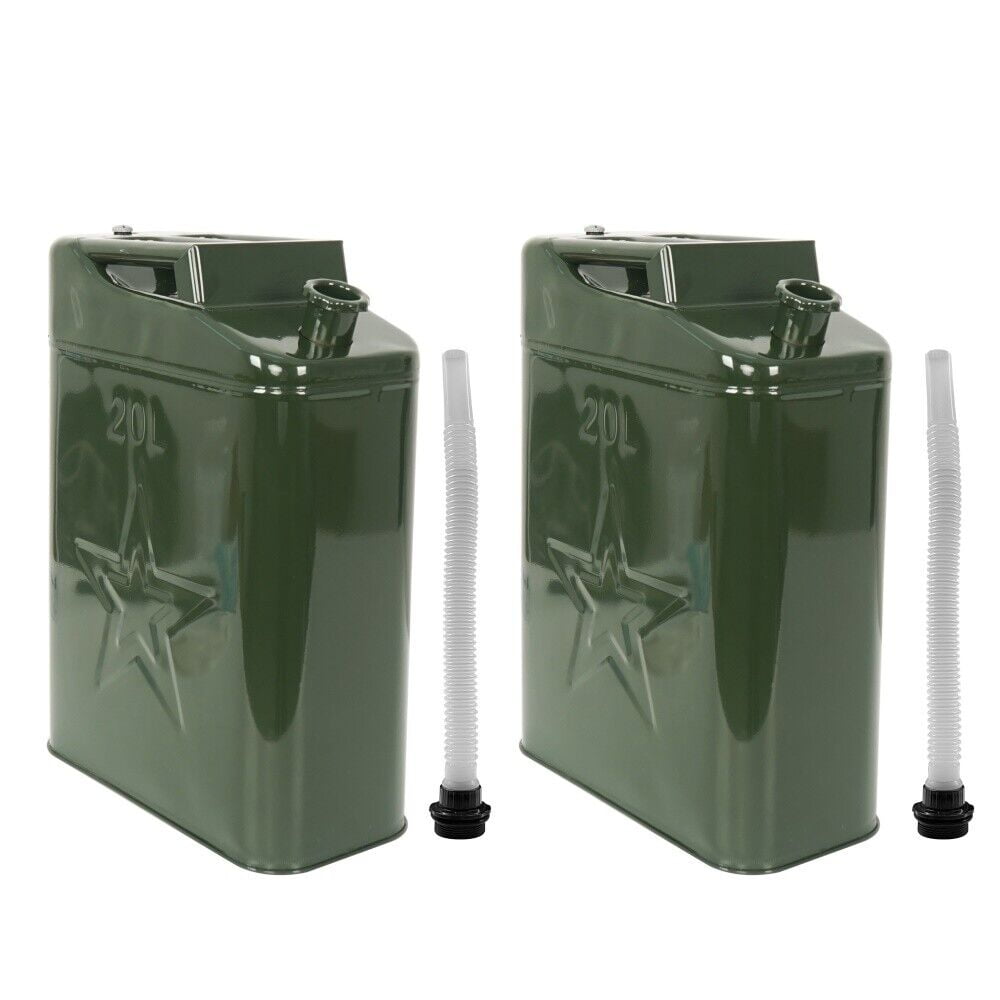 2Pcs Olive Green Jerry Can 5.3 Gallon 20L Steel Outdoor Army Emergency ...