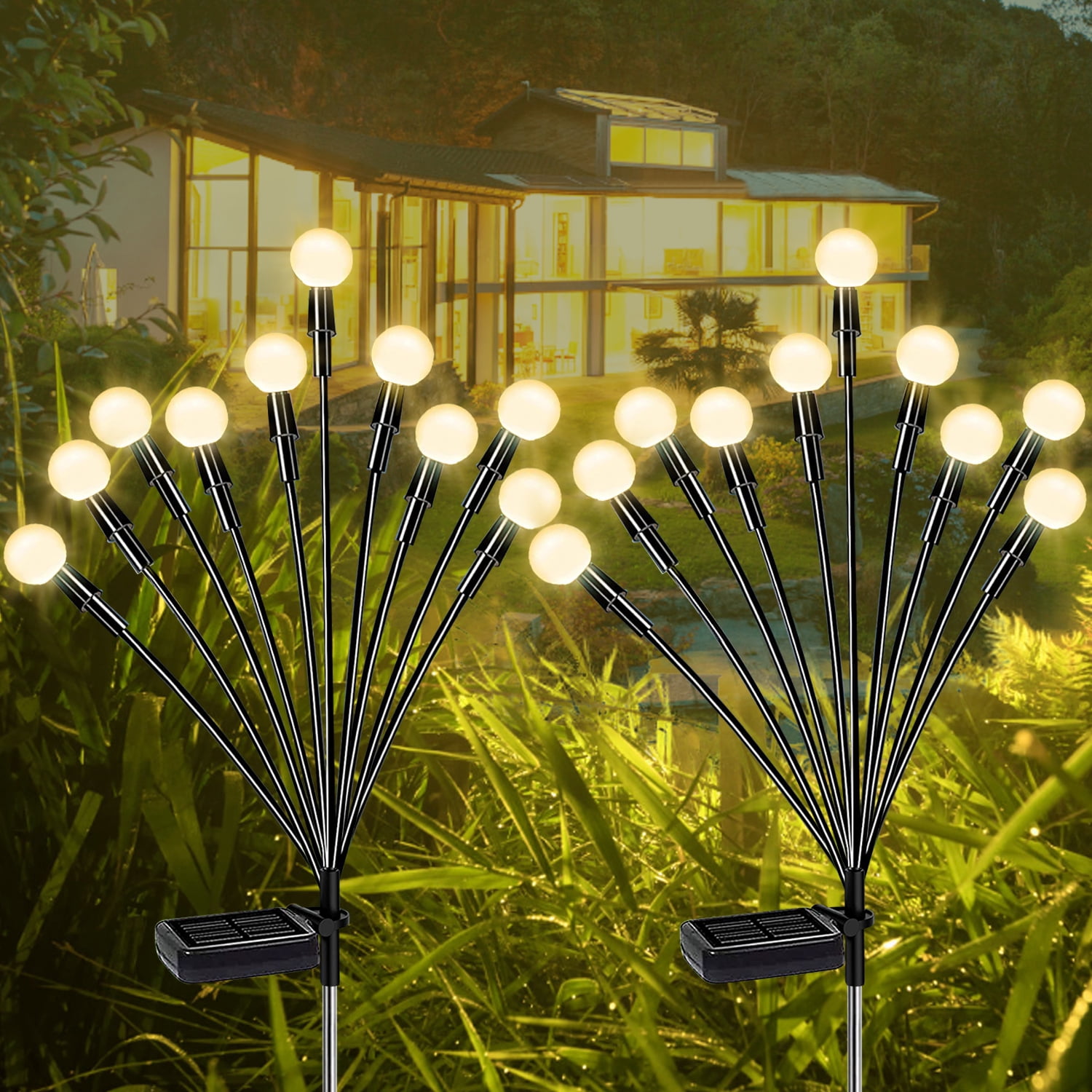 2Pcs Outdoor Solar Garden Firefly Lights, 10 LED Warm White Lights ...
