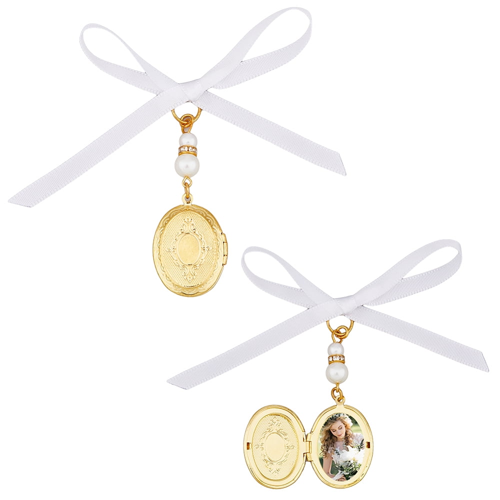 2Pcs Oval Brass Locket Pendant Decorations with Acrylic Imitated Pearl ...