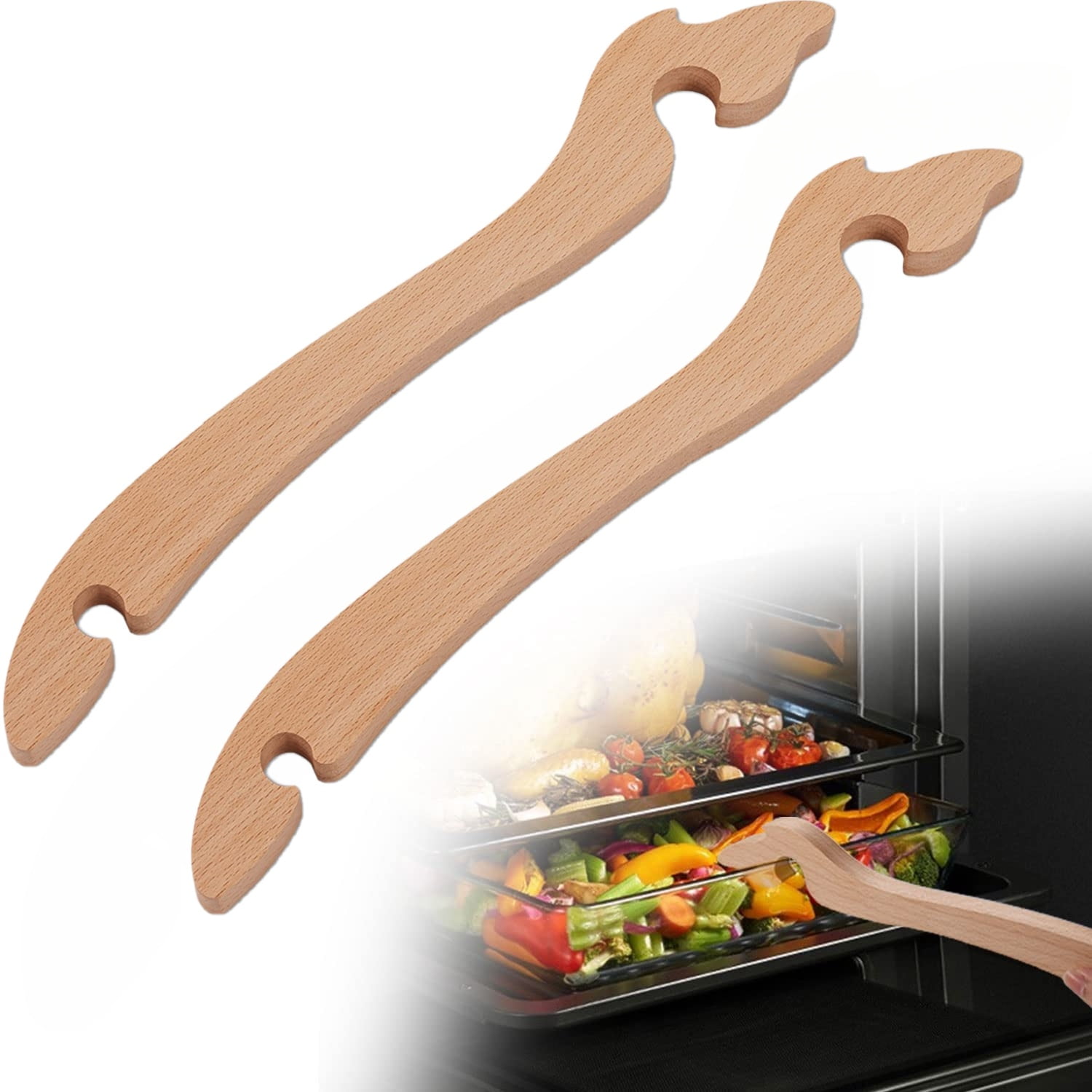 2Pcs Oven Rack Puller, Wood Oven Rack Push Pull Tool with Longer Handle ...