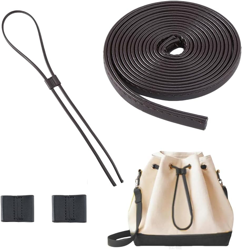 2Pcs PU Leather Bag Drawstring Strap 48.8inch Black Detachable Bucket ...