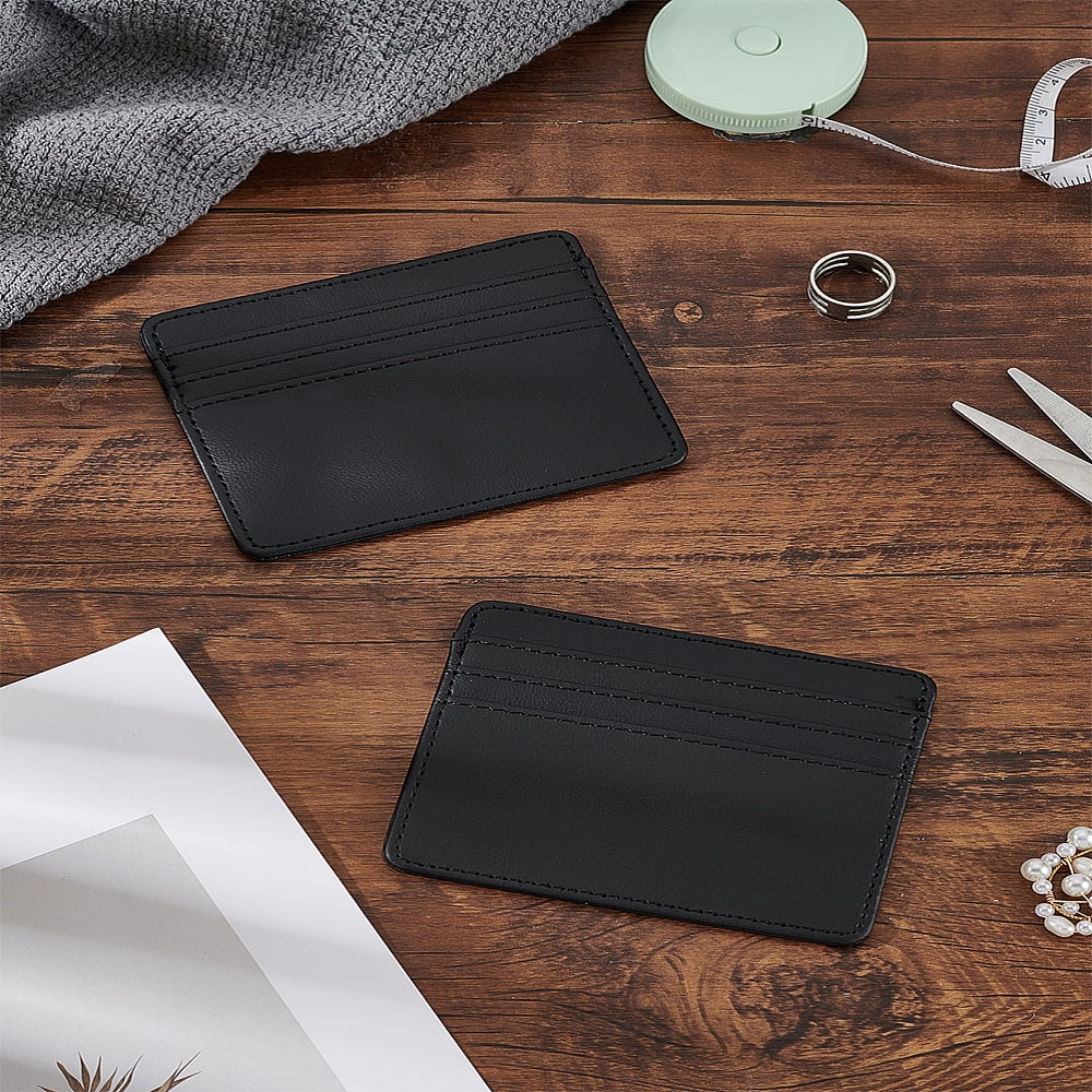 2Pcs PU Leather Card Case Minimalist Card Holder Black Front Pocket ...