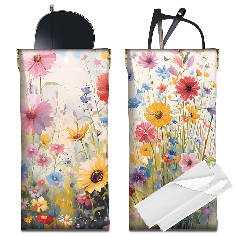 2Pcs PU Leather Sunglasses Pouch Squeeze Top Glasses Case Soft ...