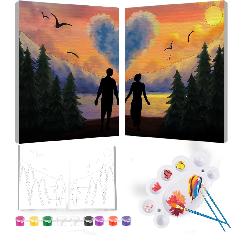 2Pcs Paint and Sip Kit for Adults,Pre Drawn Canvas to Paint for Flower ...