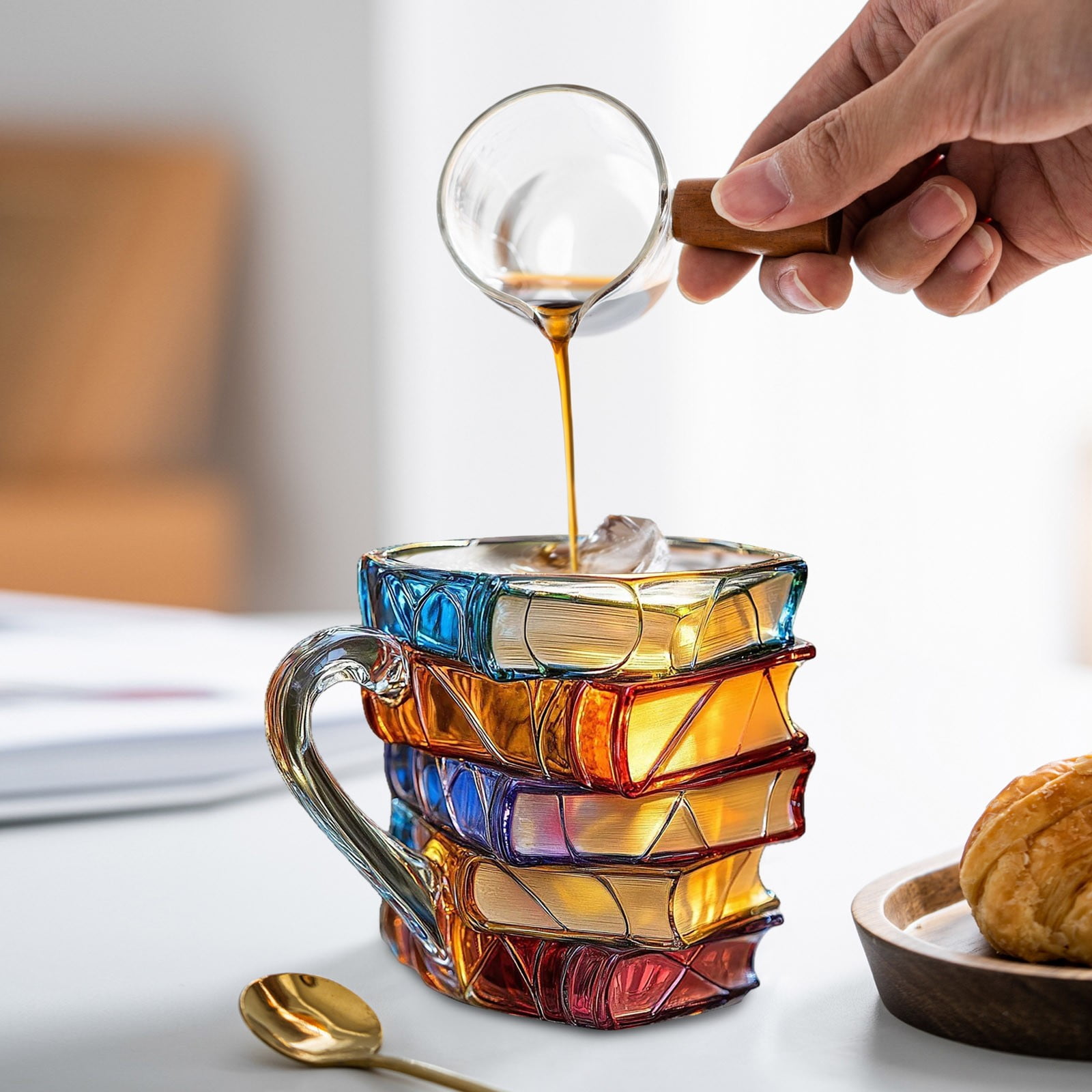 2Pcs Painted Book Mug, Handmade Colored Glass/Resin Book Coffee Mug ...