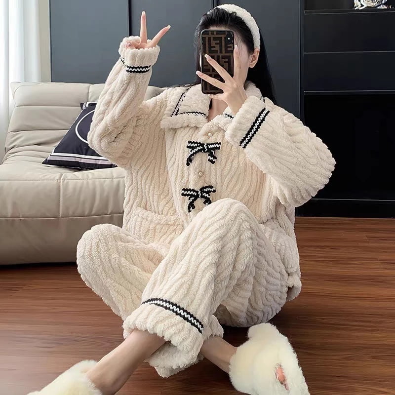 2Pcs Pajamas Autumn and Winter Home Wear Thickened Warm Women's Clothing - Walmart.com