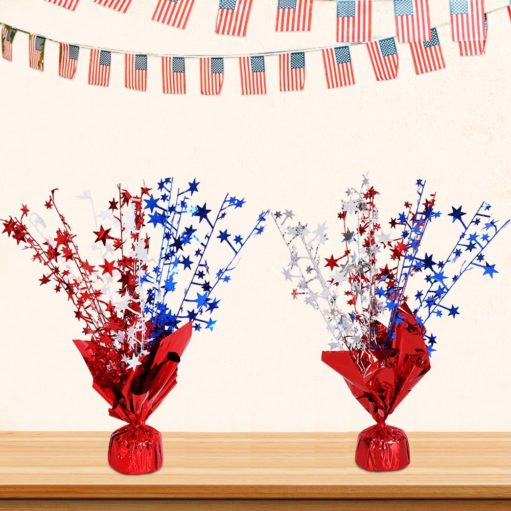 2Pcs Patriotic Red, White & Blue Star-Burst Balloon Weights Centerpiece ...