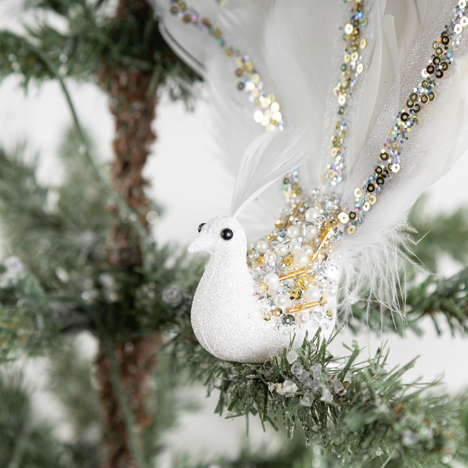 2Pcs Peacock Christmas Tree Ornaments with Clip, Artificial Feathered ...