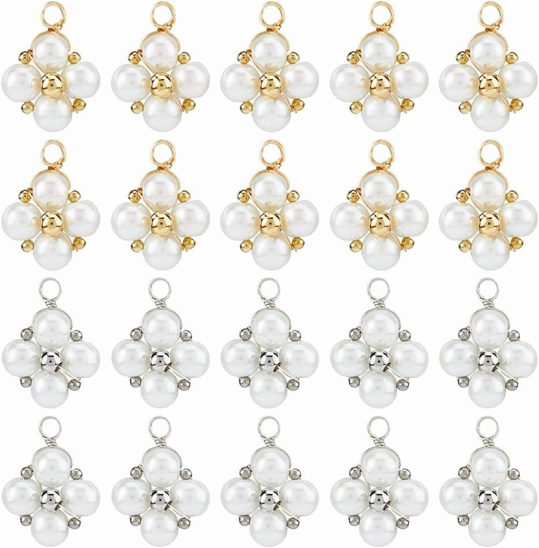 2Pcs Pearl Charm Real Gold and Platinum Plated Wire Wrapped Charms ...