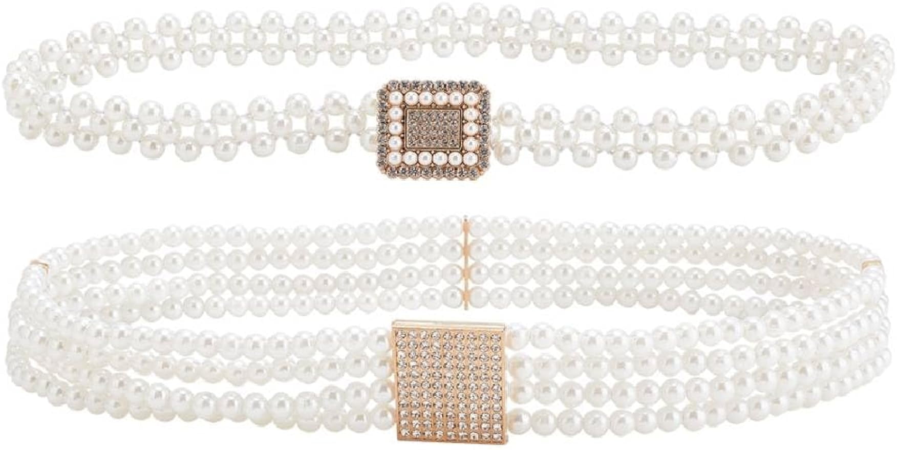 2Pcs Pearl Waist Chain Belt for Women Multilayer White Pearl Crystal ...