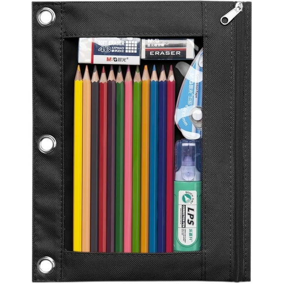 3 Ring Binder Pencil Pouch with Smooth Zipper, Clear Window Pencil Case ...