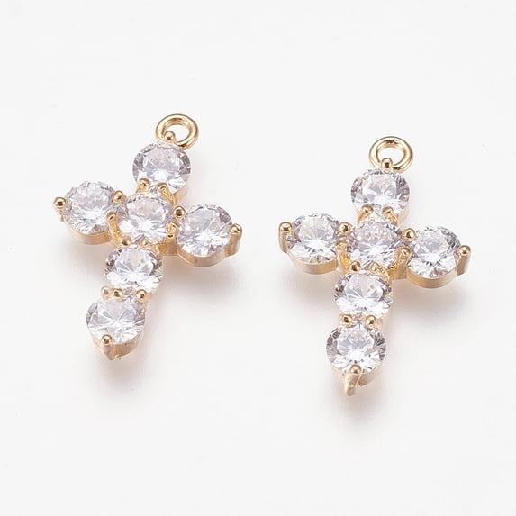 2Pcs Pendants Brass Cubic Zirconia Pendants Real 18K Gold Plated for ...