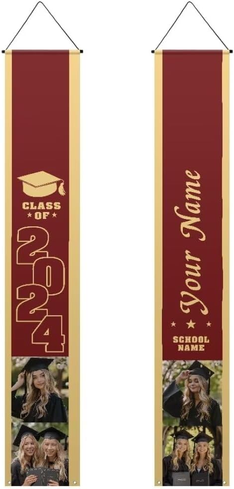 2Pcs Personalized Graduation Banner Vertical Hanging Sign for Front ...