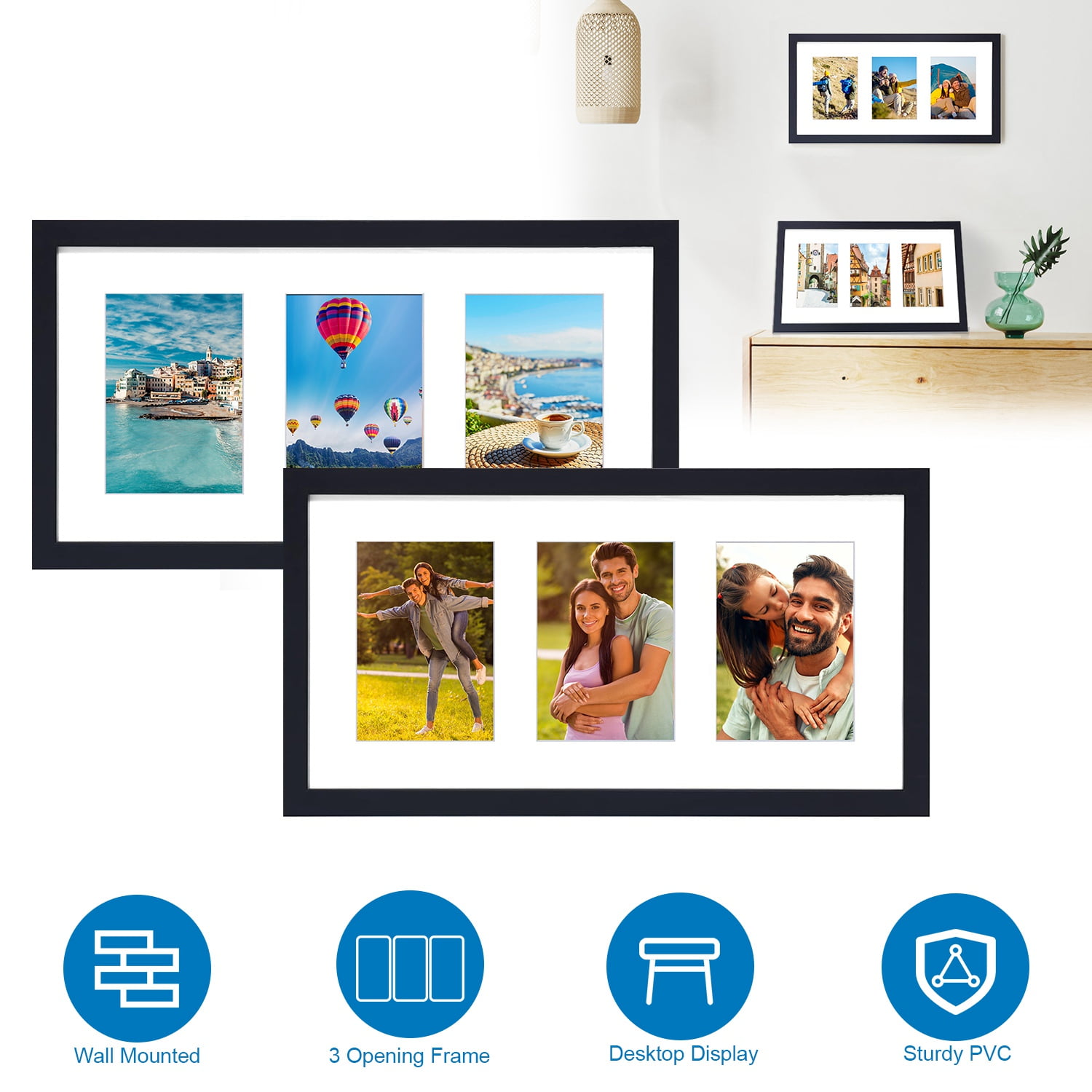 2Pcs Picture Frame 3 Opening Collage Frame Display Pictures 5x7" with ...