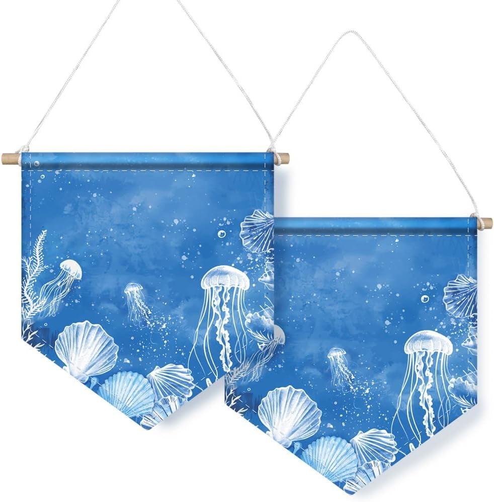 2Pcs Pin Display Banner Sea Coral Shell Patterns Wall Hanging Banners ...