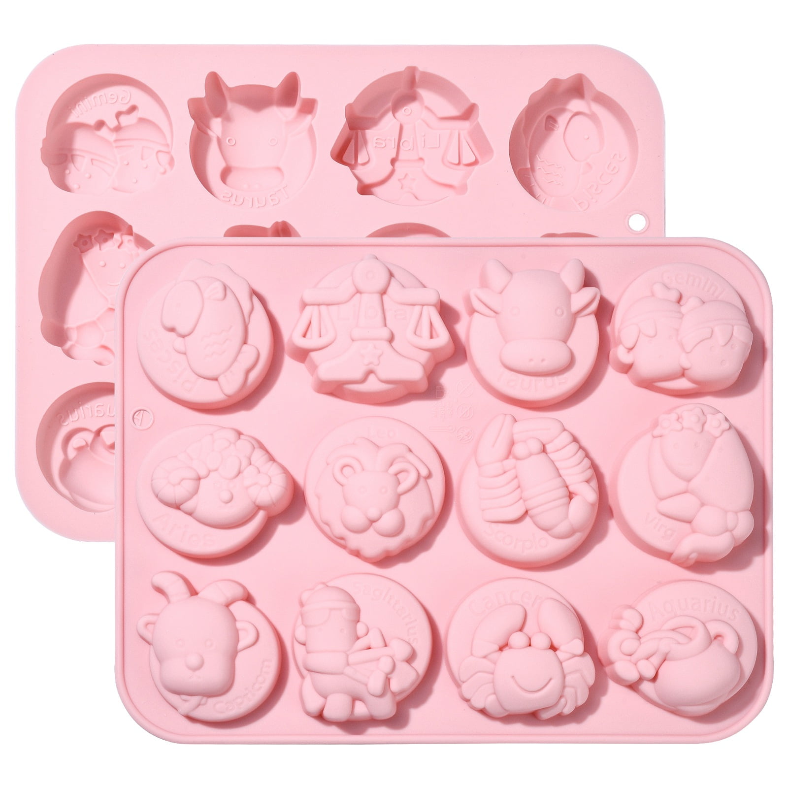 2Pcs Pink 12 Constellation Silicone Molds Zodiac Signs Animals Silicone ...