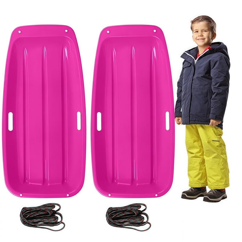 2Pcs Pink 36-Inch Kids Snow Sled, Downhill Racer Toboggan with Tow Rope ...