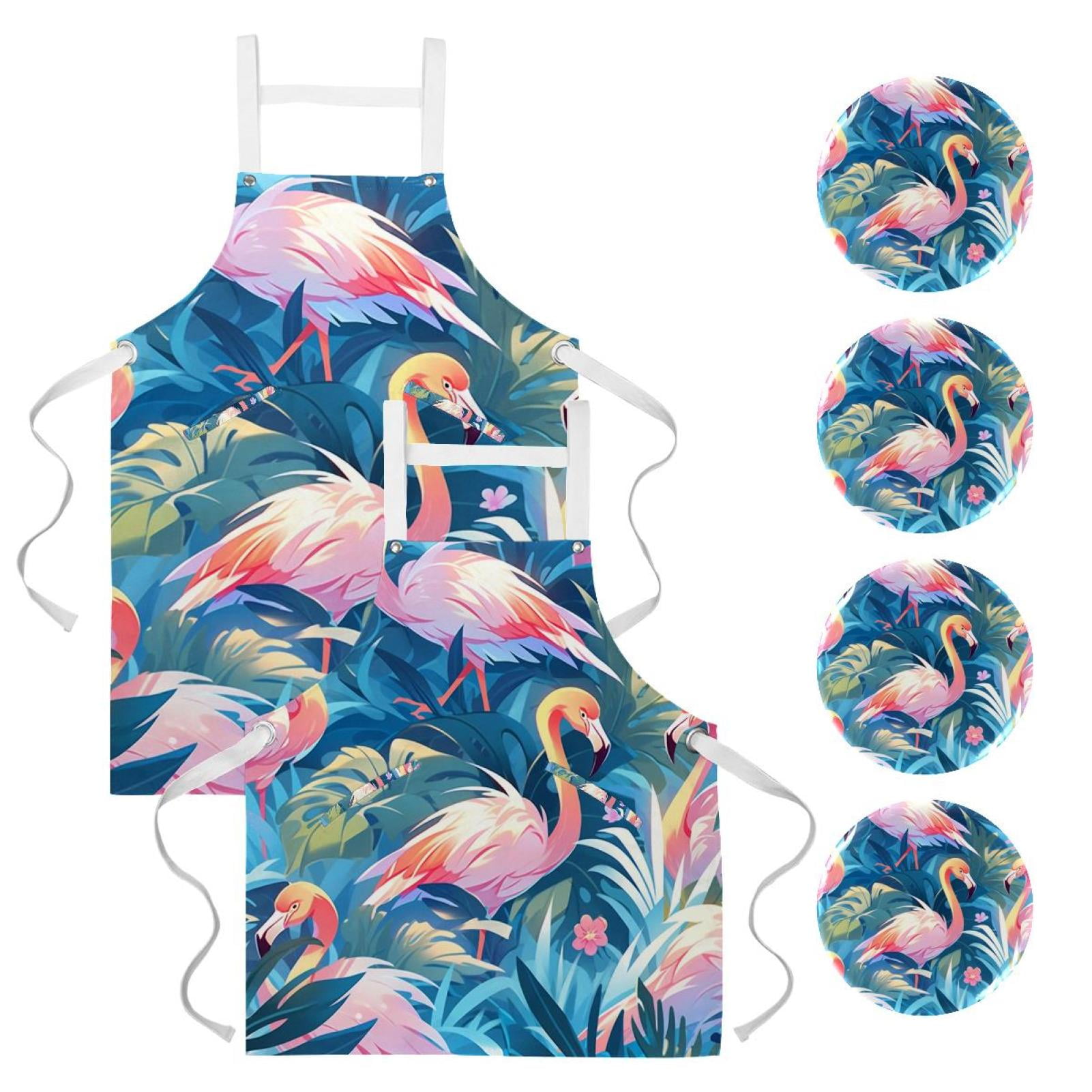 2Pcs Pink Art Flamingo Versatile Aprons Set - Kitchen, Baking,Cooking ...