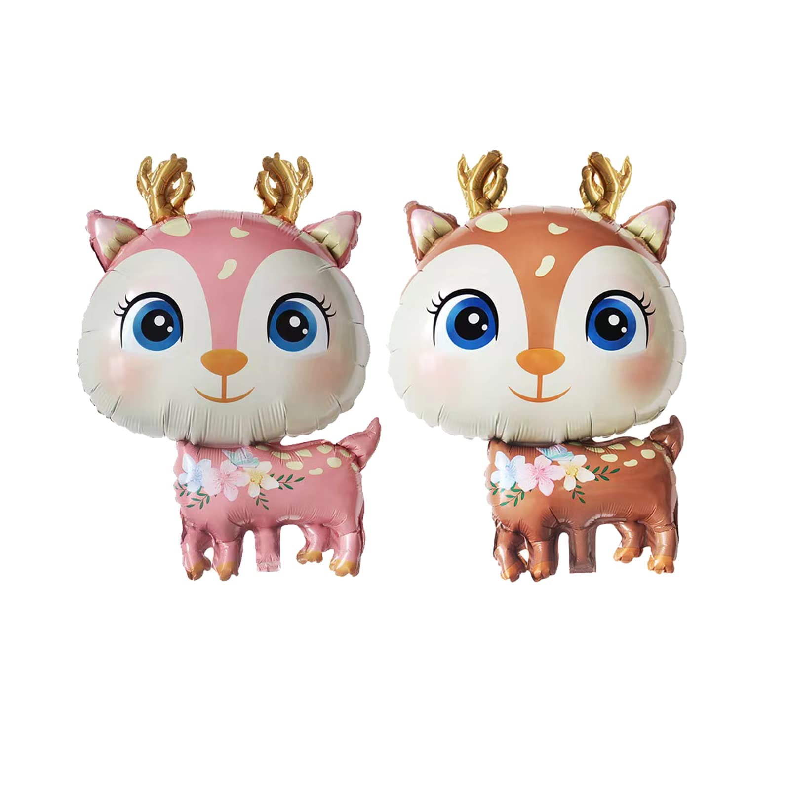 2Pcs Pink Deer Balloons Foil Woodland Deer Shaped Animal Balloons ...