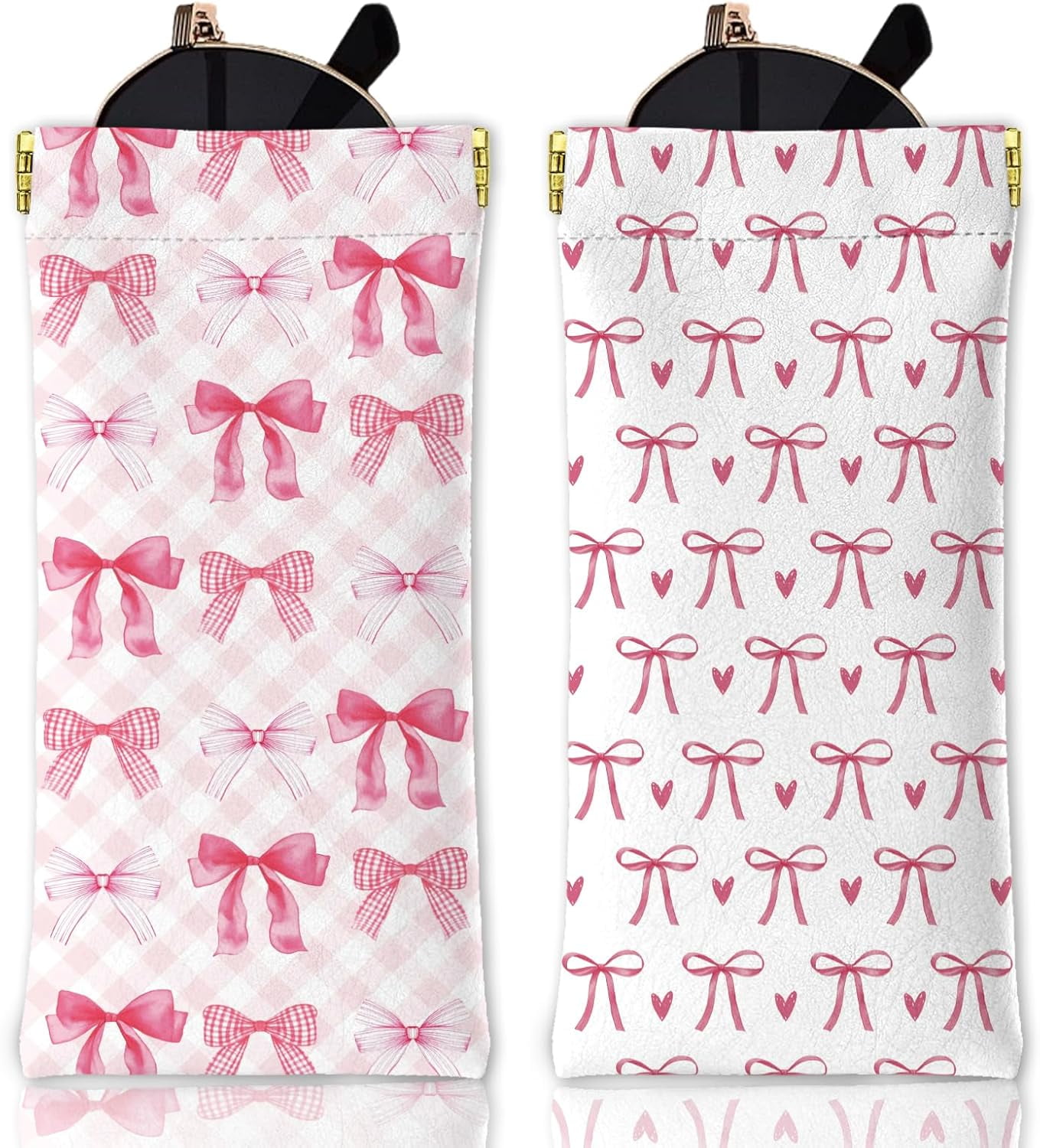 2Pcs Pink Soft Glasses Case and Hearts Travel PU Leather Glasses Bag ...
