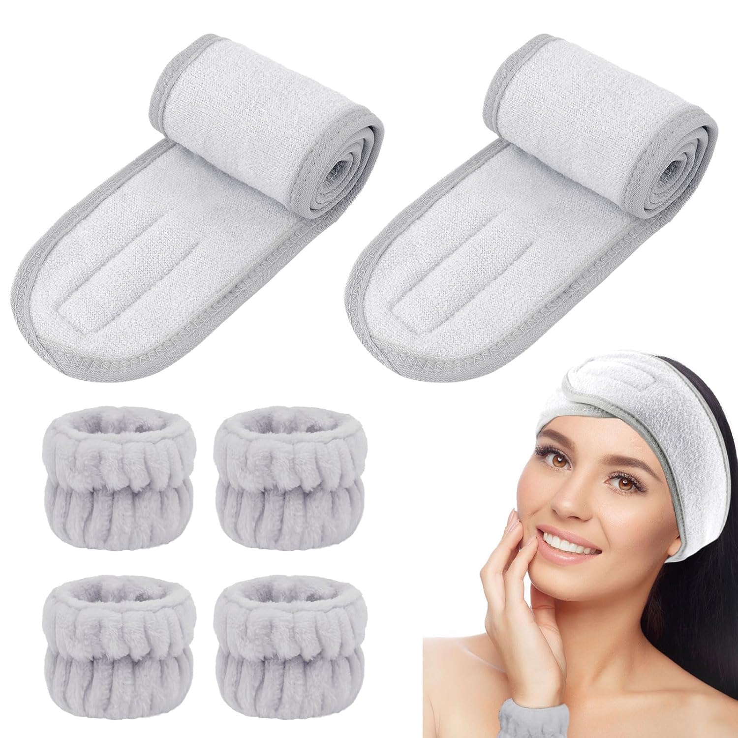 2Pcs Pink Spa Headbands for Washing Face 4Pcs Wrist Washbands ...
