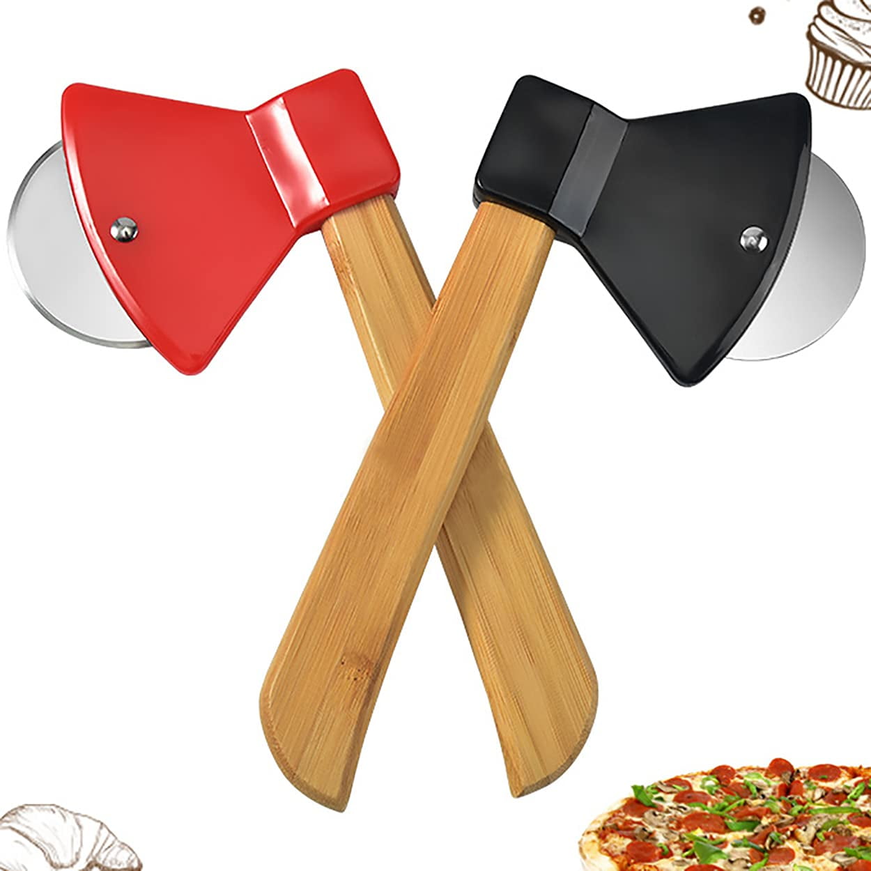 2Pcs Pizza Cutter Wheel, Axe Shaped Stainless Steel Pizza Knife With ...