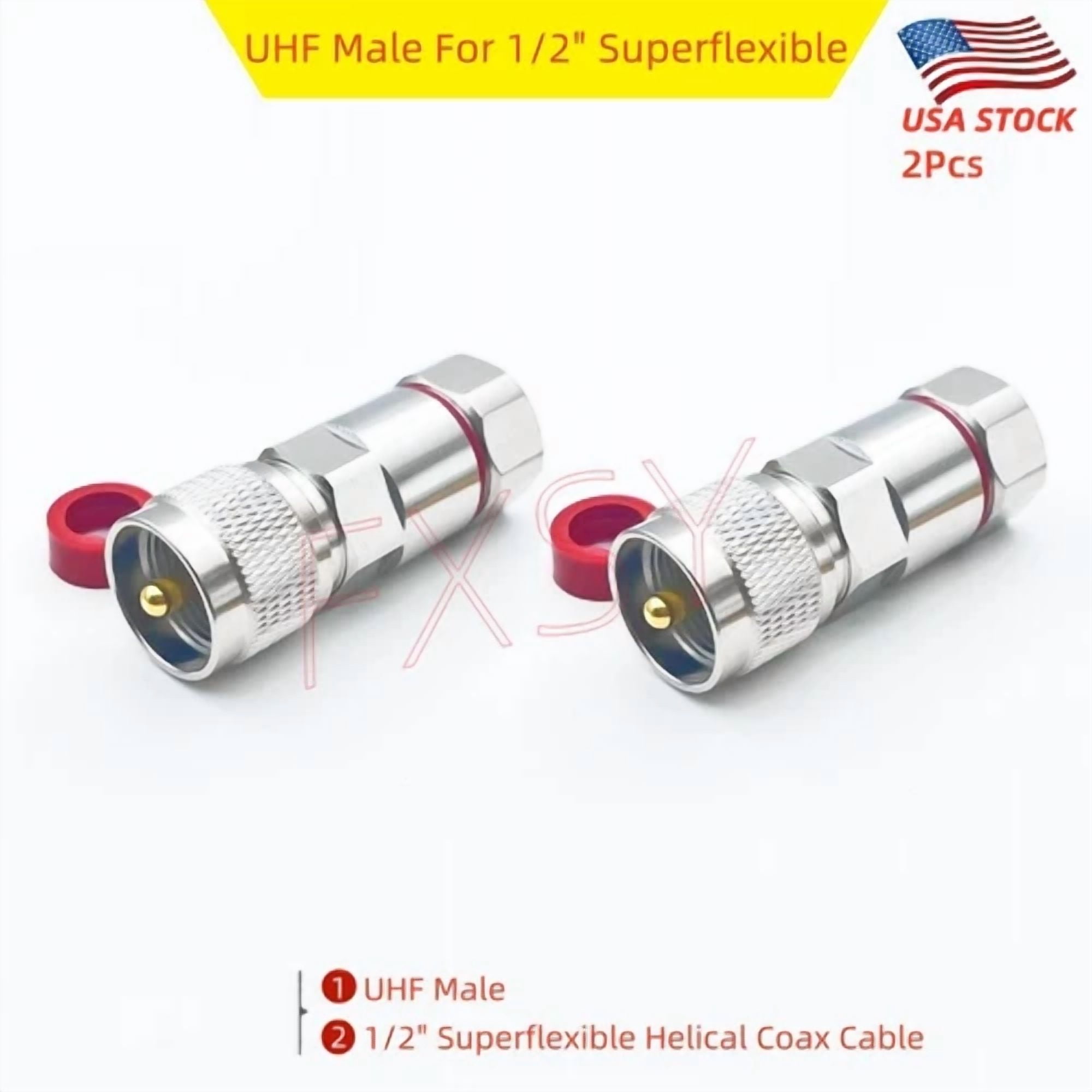 2Pcs Pl259 Uhf Male Connector 1/2" Superflexible Corrugated Coax Cable ...
