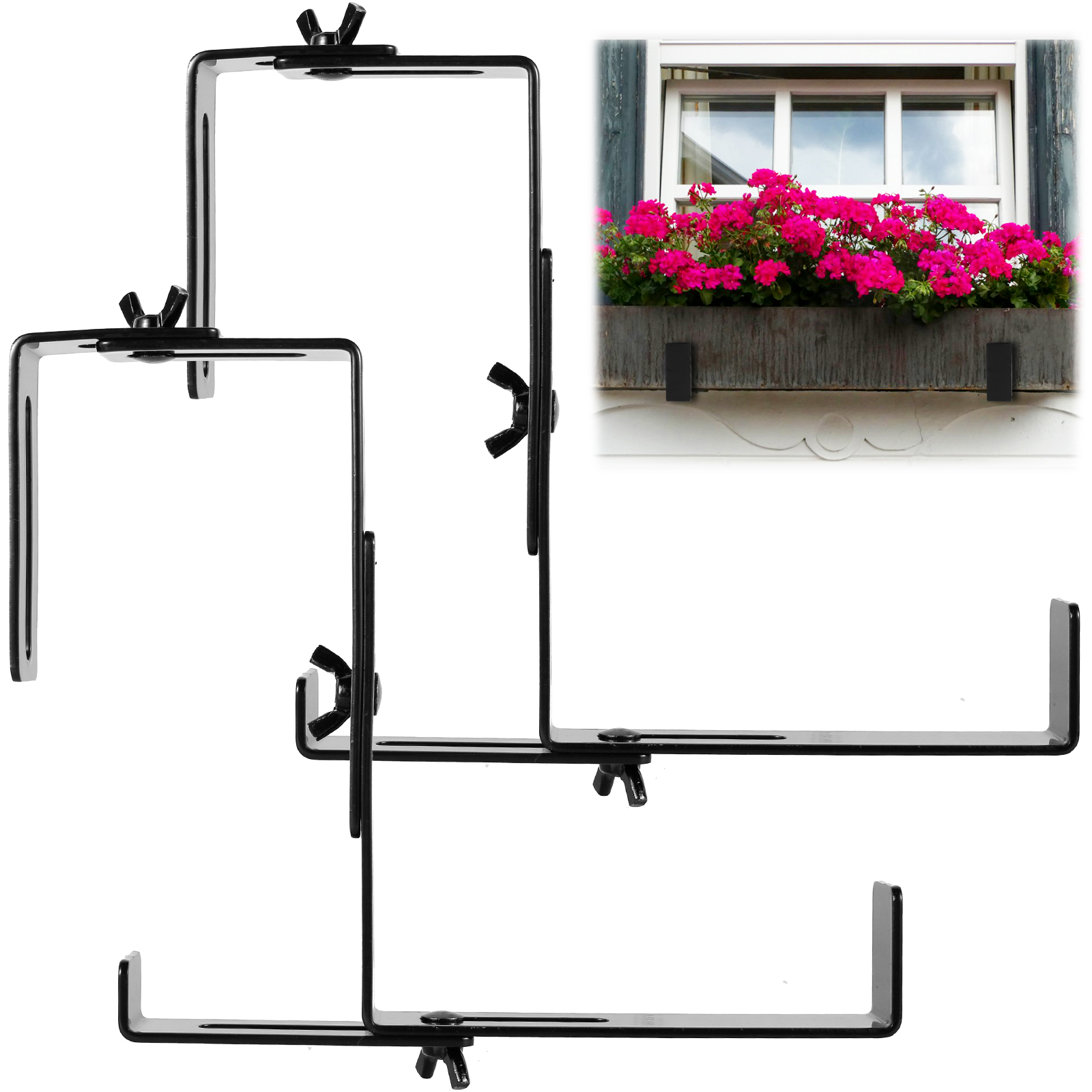 2Pcs Planter Box Bracket Adjustable Flower Box Holder Carbon Steel ...