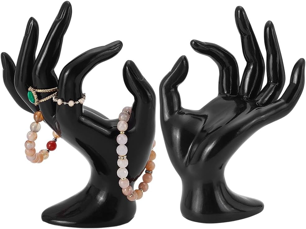 2Pcs Plastic Hand Jewelry Display Holder Stands Black OK Gesture Hand ...