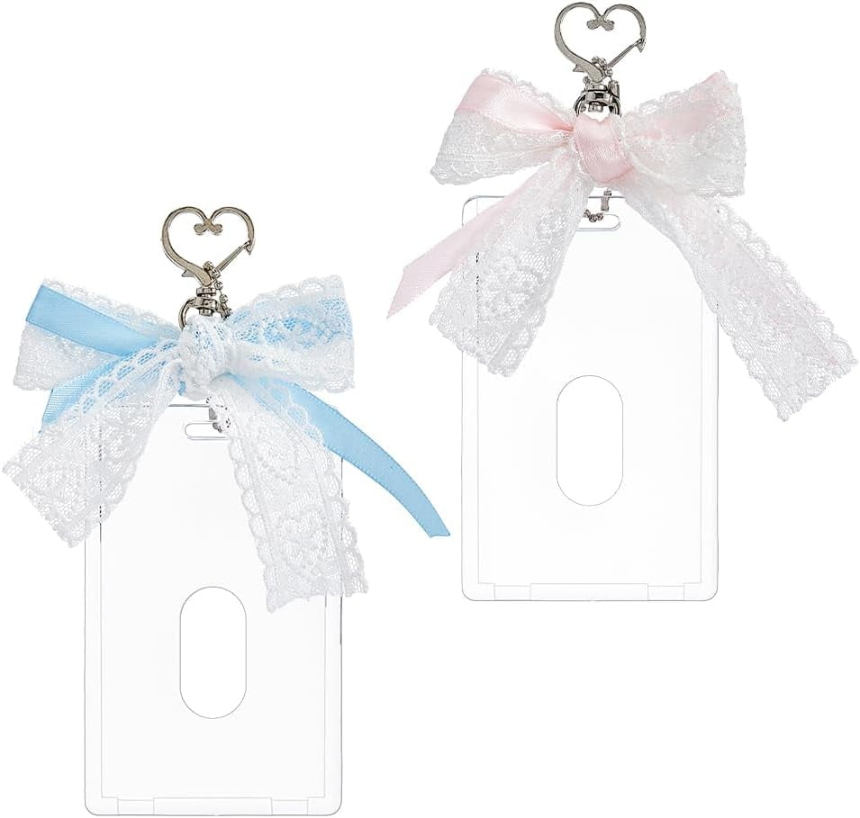 2Pcs Plastic ID Card with Bowknot Polyester Charms and Alloy Swivel ...