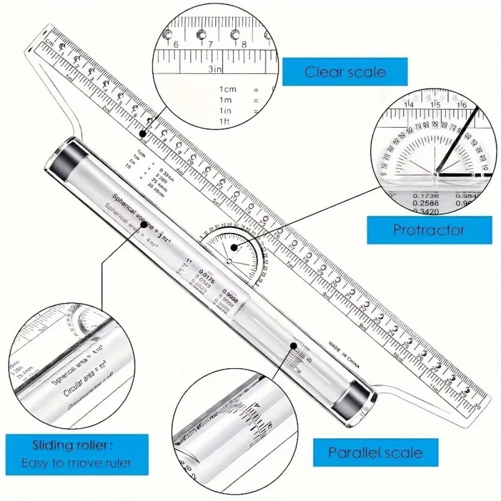 2Pcs Plastic Ruler Drawing Roller Ruler Parallel Multi-functional Drawing Design Used for ...