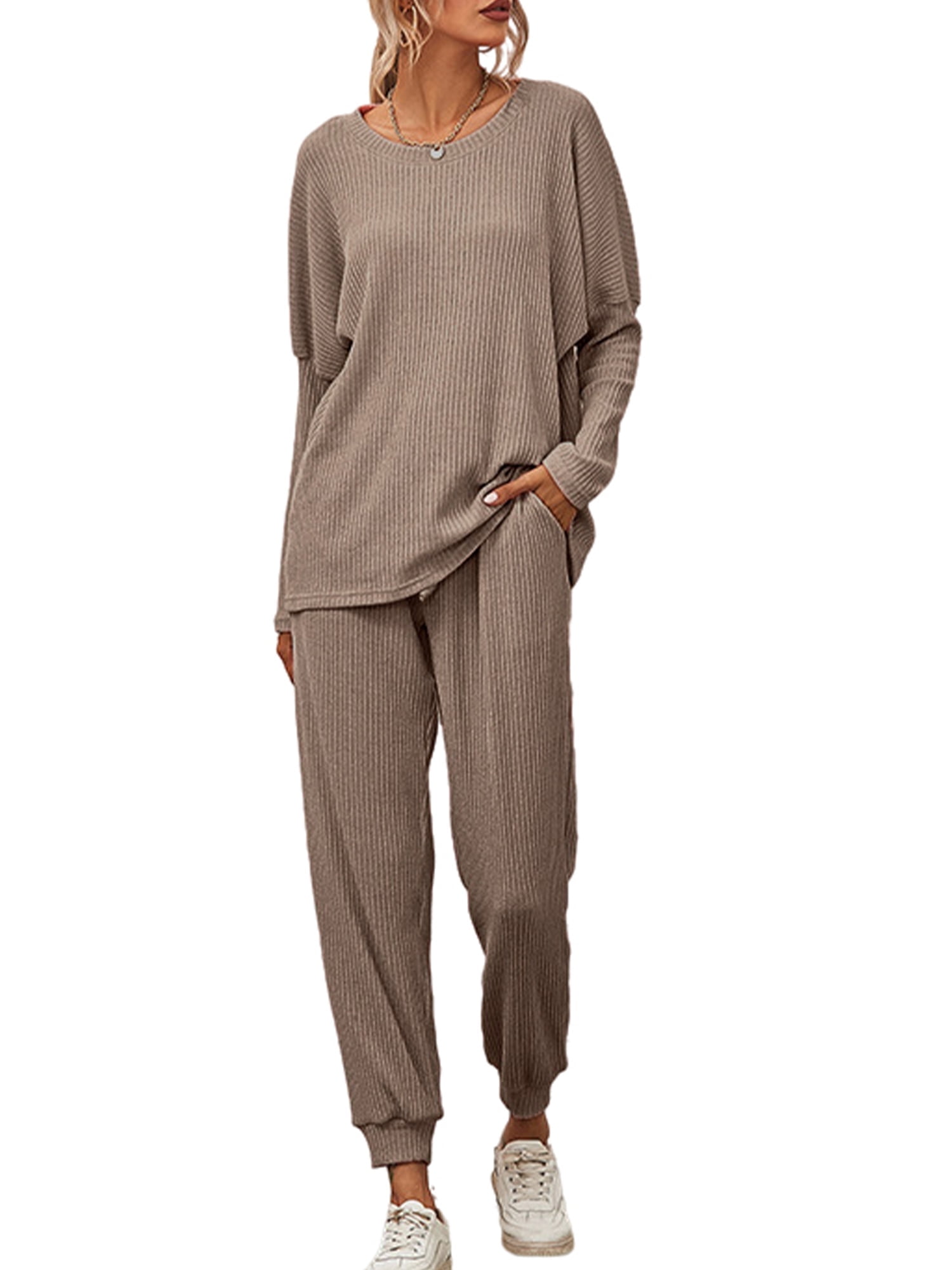 2Pcs Plus Size Tracksuit Set For Women Jogger Trouser Pants Long Sleeve ...