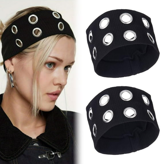 2Pcs Polyester Punk Grunge Fashion Wide Headband 3 Colors Alloy ...