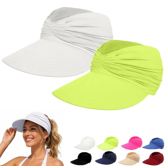 2Pcs Ponytail Hat Women's 50+ Sun Visor Hat Wide Brim Lightweight ...