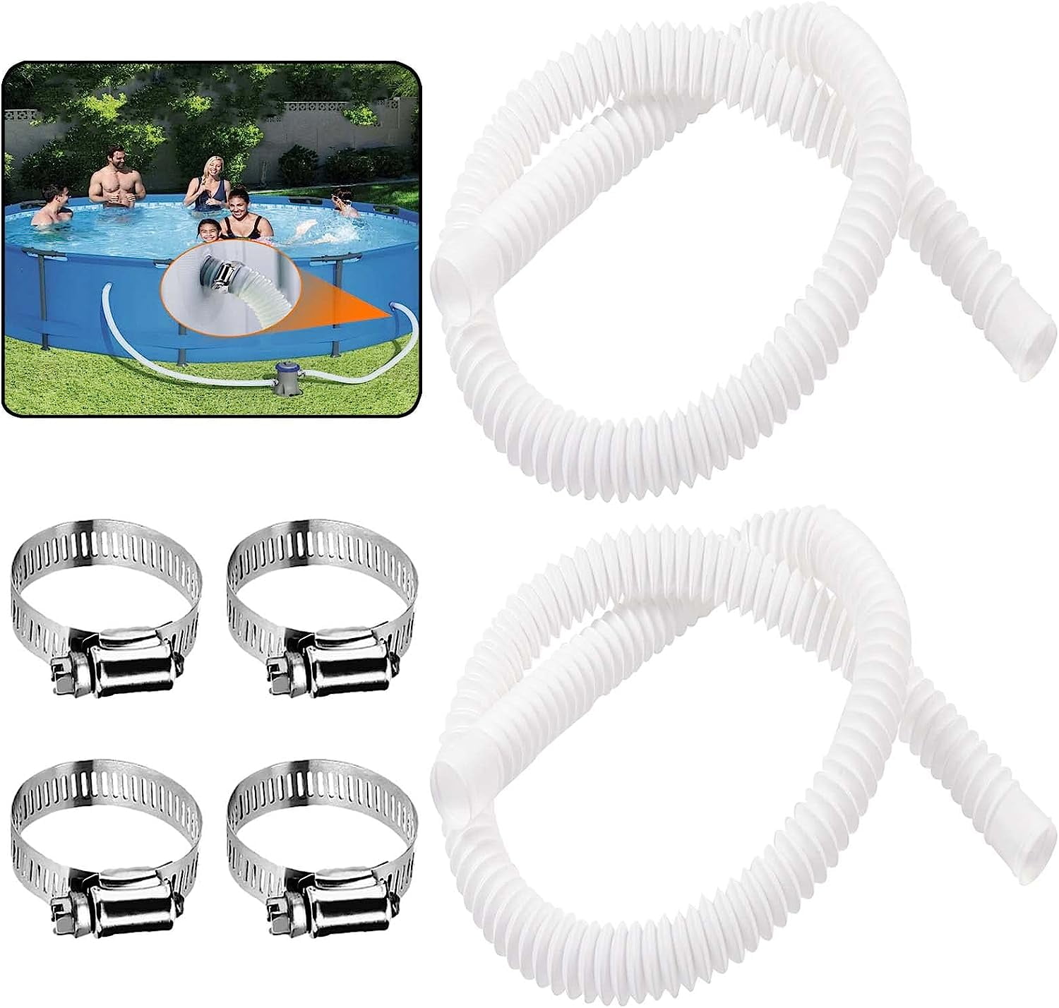 2Pcs Pool Hoses for Above Ground Pools, 1.25" Diameter Accessory Pool ...