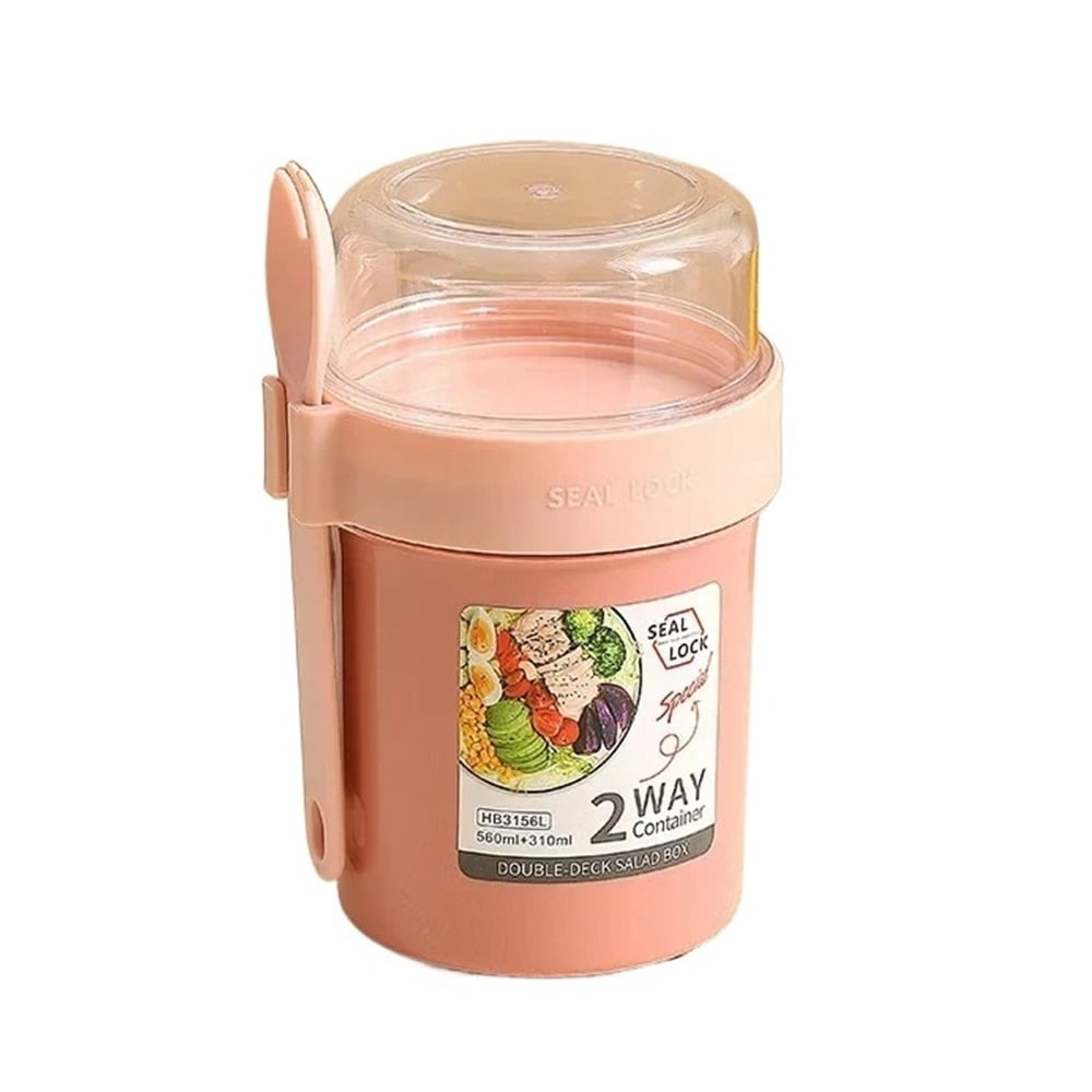 2Pcs Portable Salad Cups Container Plastic with Lid and Fork Overnight ...