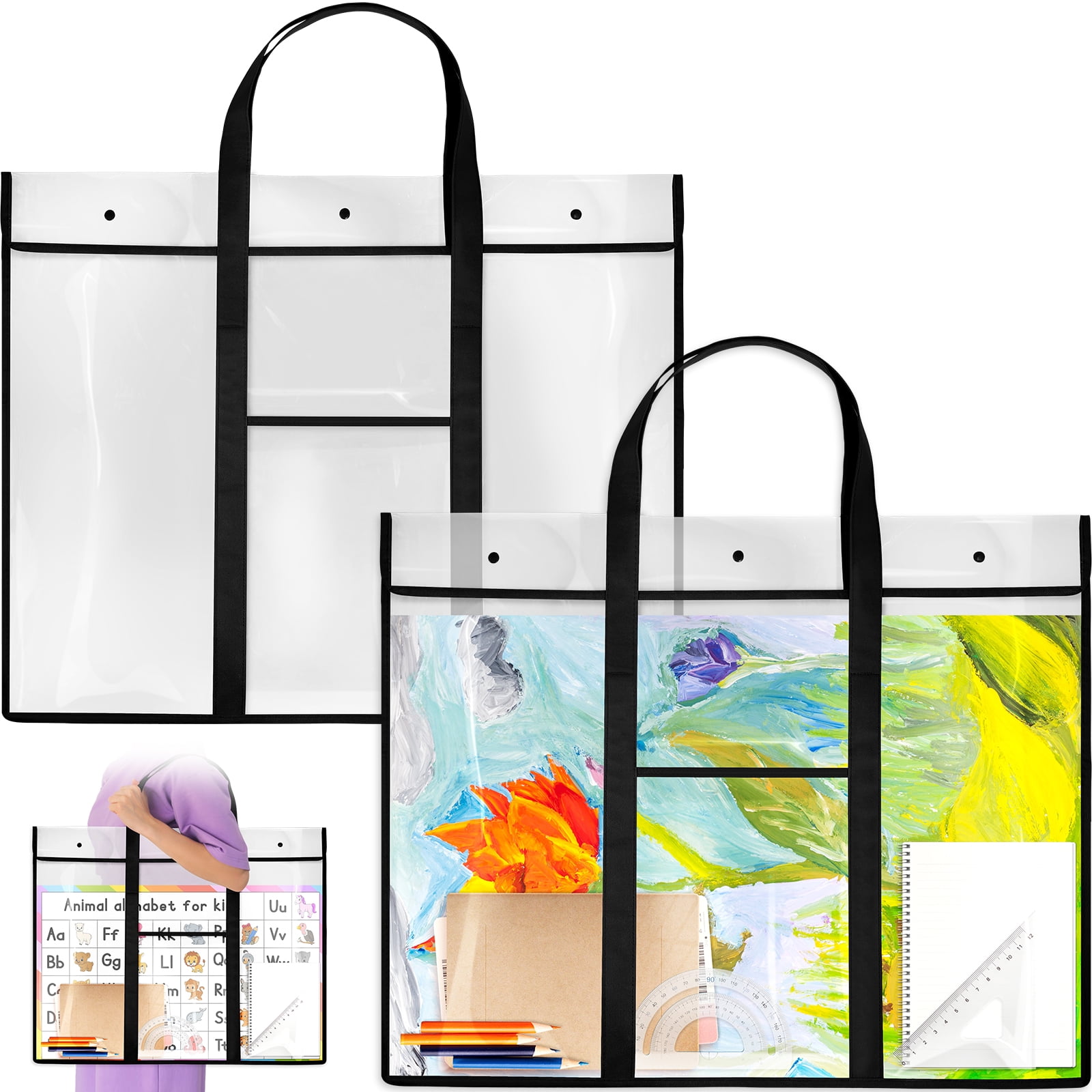 2Pcs Poster Bag Clear PVC Art Portfolio Container Portable Bulletin ...