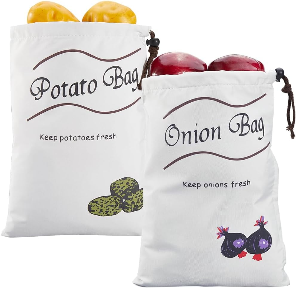 2Pcs Potato Onion Storage Bags Canvas Vegetable Storage Bags Garlic ...