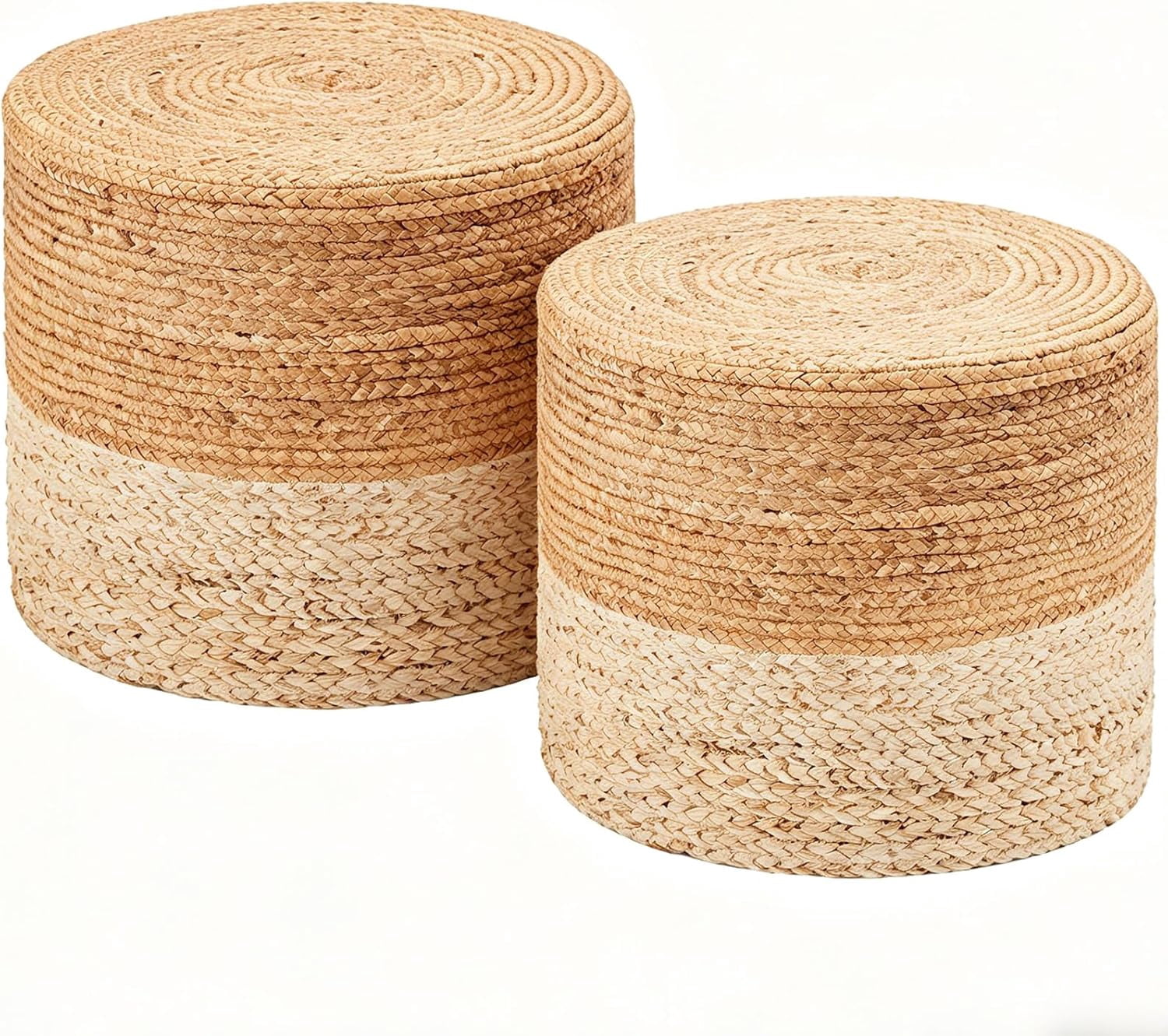 2Pcs Pouf Ottomans, Natural Seagrass Foot Stool, Hand Weaving Round ...