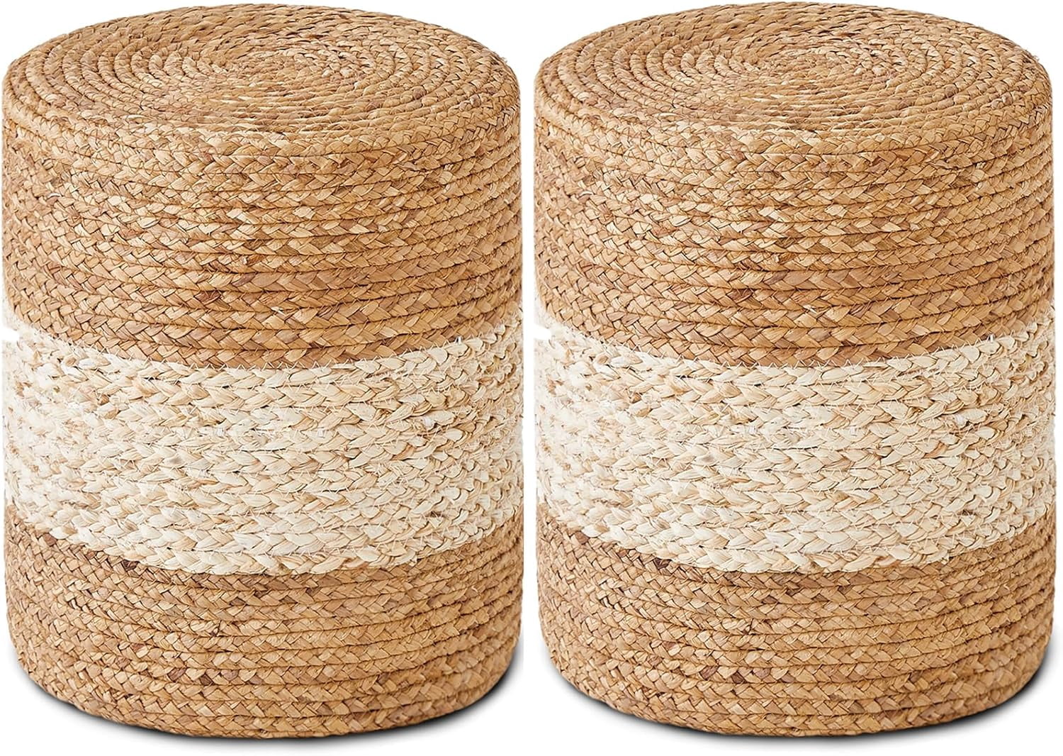 2Pcs Pouf Ottomans, Natural Seagrass Foot Stool, Hand Weaving Round ...