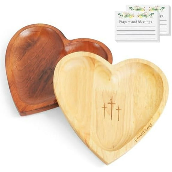 2Pcs Prayer Bowls Wooden, Heart Religious Bowl with 48pcs Cards, Prayer ...