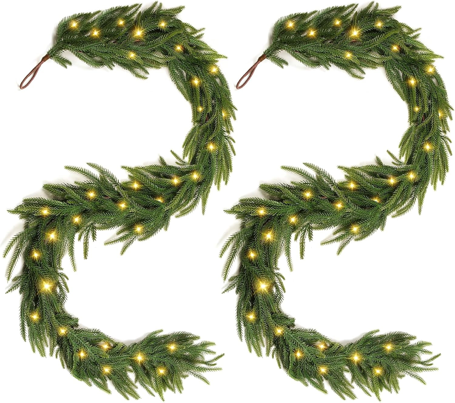 2Pcs Pre-lit Christmas Garland, 6FT Real Touch Lighted Norfolk Pine ...