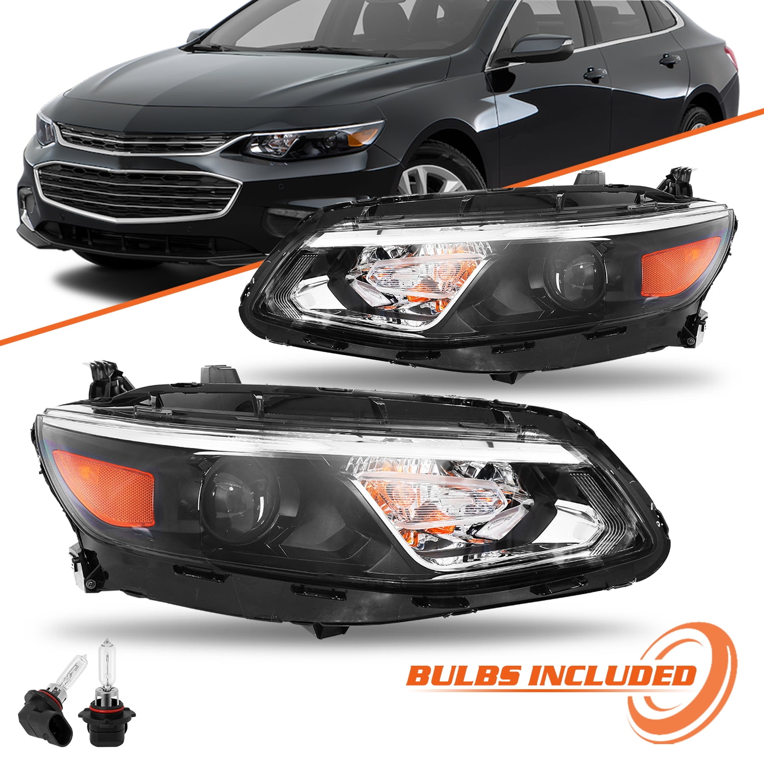 2Pcs Projector Headlights For 2016-2018 Chevy Chevrolet Malibu LH+RH 16 ...